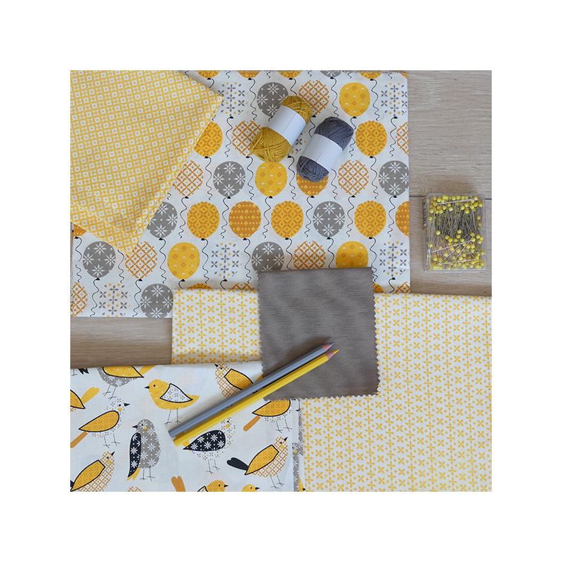 Tissu Cretonne Crok Jaune - Tissus des Ursules