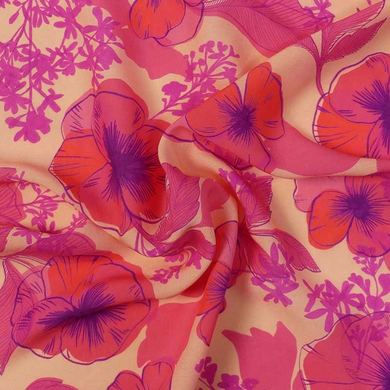 Tissu Viscose Imprimé Fuchsia - Tissus des Ursules