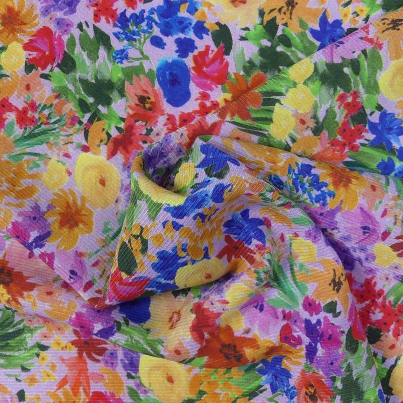 Tissu Stretch Polyester Imprimé Mauve - Tissus des Ursules