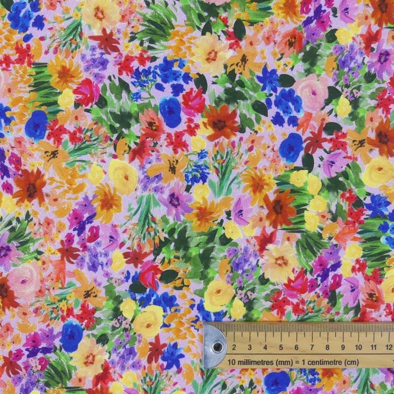 Tissu Stretch Polyester Imprimé Mauve - Tissus des Ursules