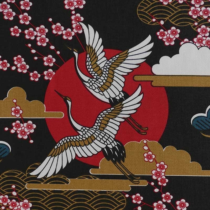 Tissu Toile Imprimée Japan Noir - Tissus des Ursules