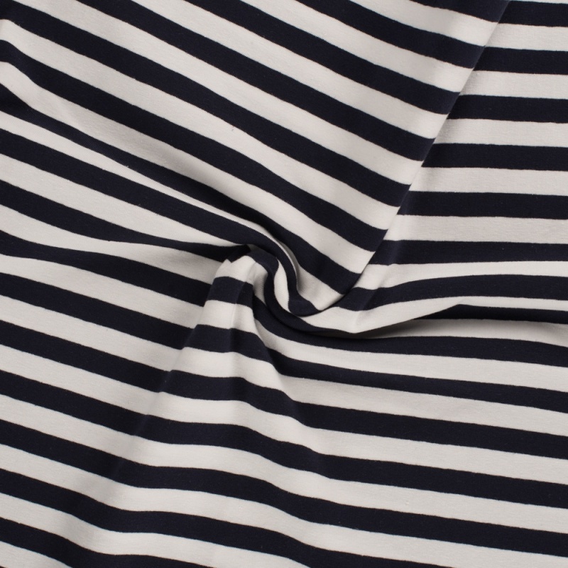 Tissu Jersey Coton Large Bande Bleu Marine - Tissus des Ursules