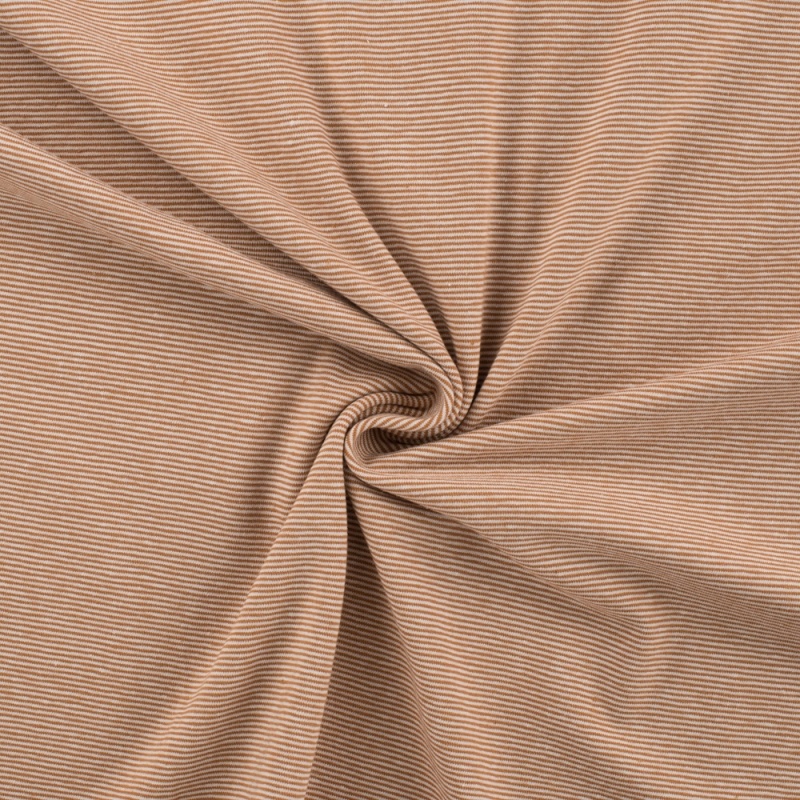 Tissu Jersey Coton Fine Bande Caramel - Tissus des Ursules