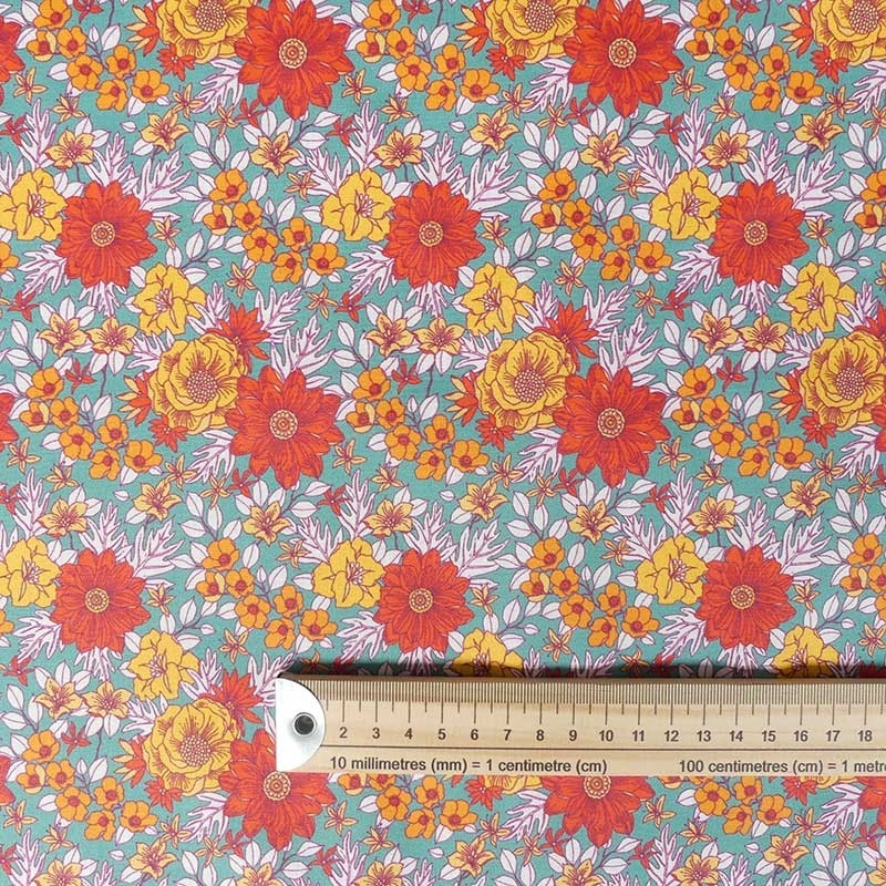 Tissu Imprimé Enduit Flower Retro Vert - Tissus des Ursules