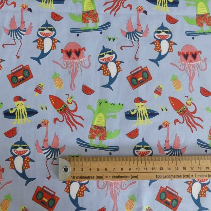 Tissu Cretonne Imprimée Funky Ocean Multico - Tissus des Ursules