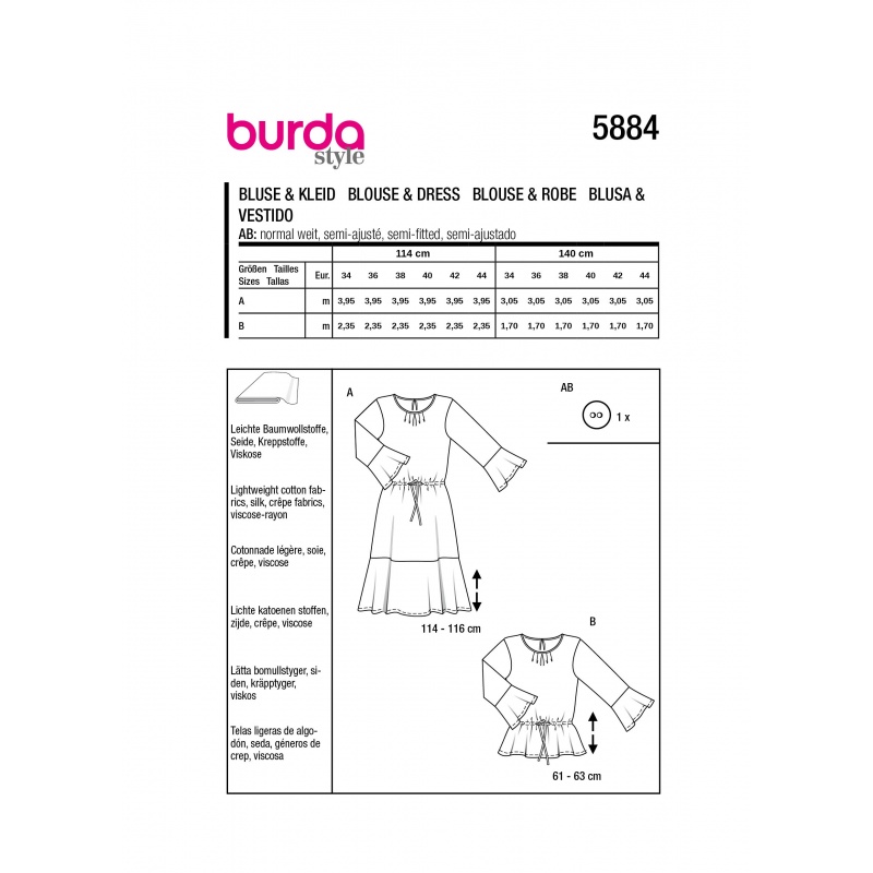 Patron 5884 Burda Blouse Et Robe 34/44 - Tissus des Ursules