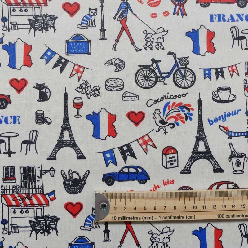 Tissu Made In France Enduit Bleu blanc rouge - Tissus des Ursules