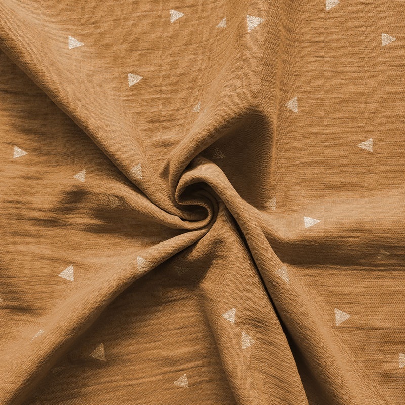 Tissu Double Gaze Foil Triangle Brique - Tissus des Ursules