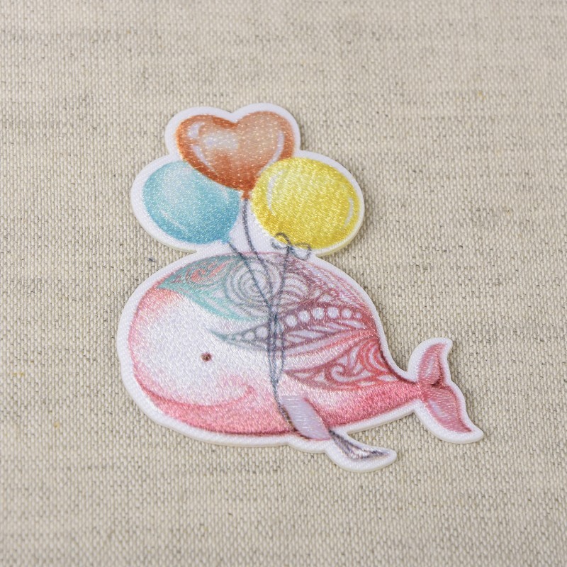 Ecusson monde pastel - Baleine rose - Tissus des Ursules