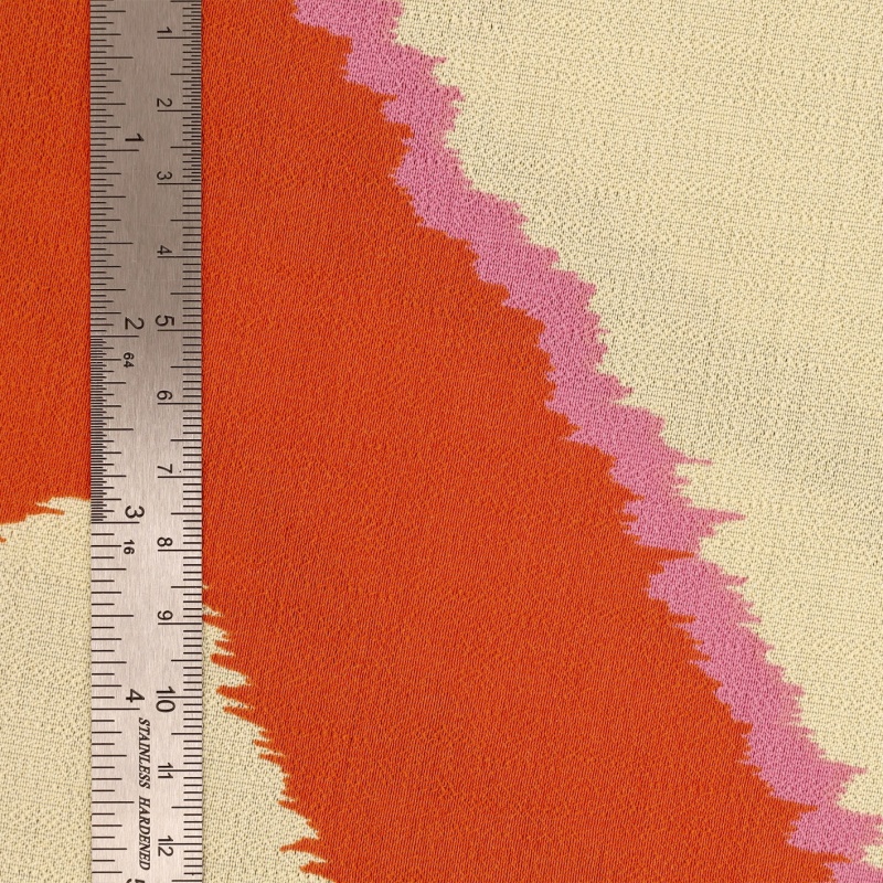 Tissu Rayonne Imprimée Orange et ivoire - Tissus des Ursules