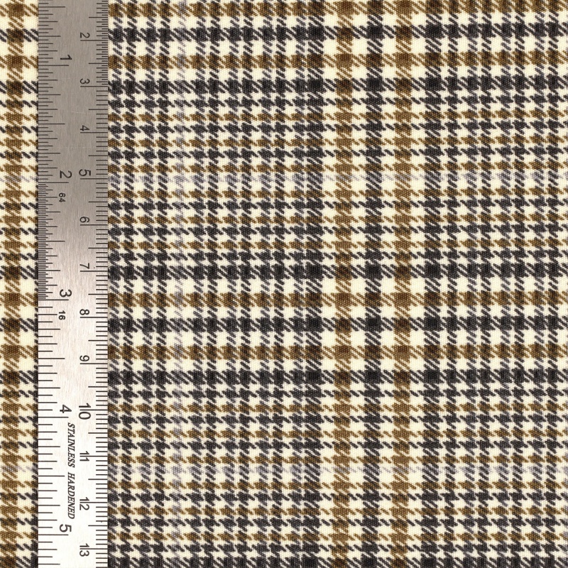 Tissu Twill Stretch Lourd Carreaux Beige et marron - Tissus des Ursules