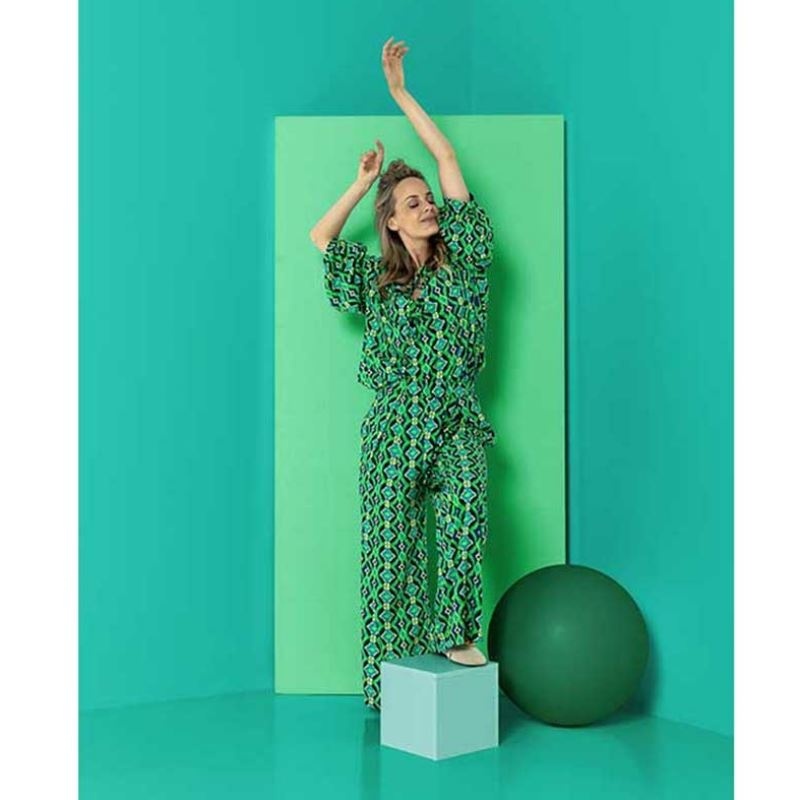 Tissu Viscose Chally Imprimé Diamants Vert - Tissus des Ursules