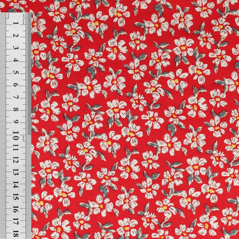 Tissu Coton Imprimé Ditsy Rouge - Tissus des Ursules