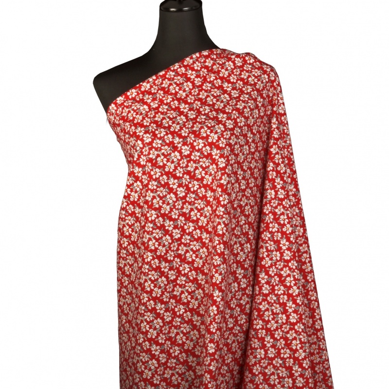 Tissu Coton Imprimé Ditsy Rouge - Tissus des Ursules