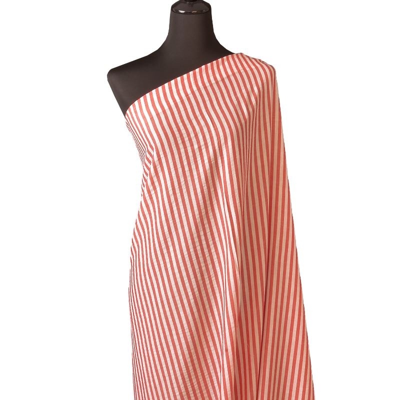 Tissu Etamine Tissé Teint Rayure Fine Rouge - Tissus des Ursules