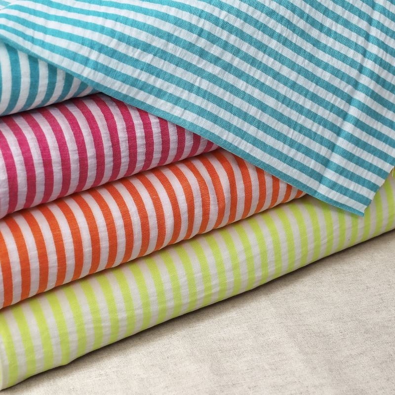 Tissu Etamine Tissé Teint Rayure Fine Jaune - Tissus des Ursules