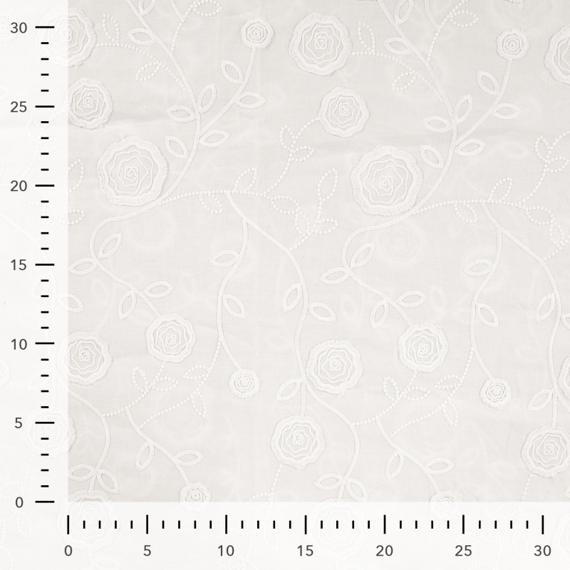Tissu Coton Brodé Fleurs Blanc - Tissus des Ursules