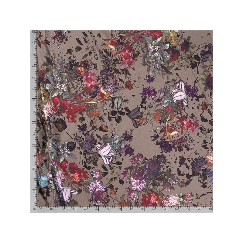 Tissu Tombe Soie Imprimé Fleur Taupe - Tissus des Ursules