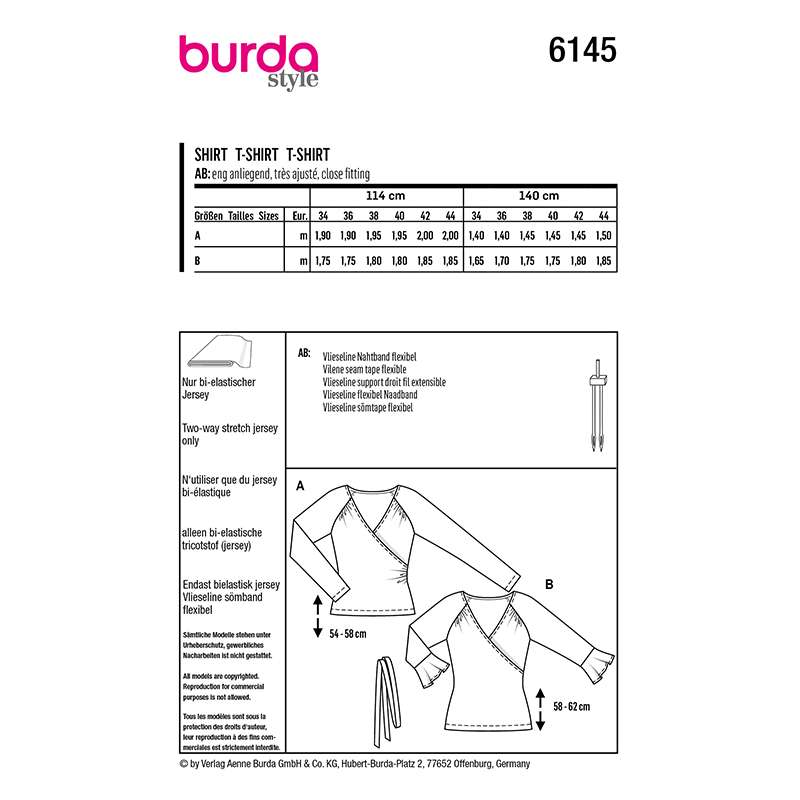 Patron Burda 6145 Top Croise 34/44 - Tissus des Ursules