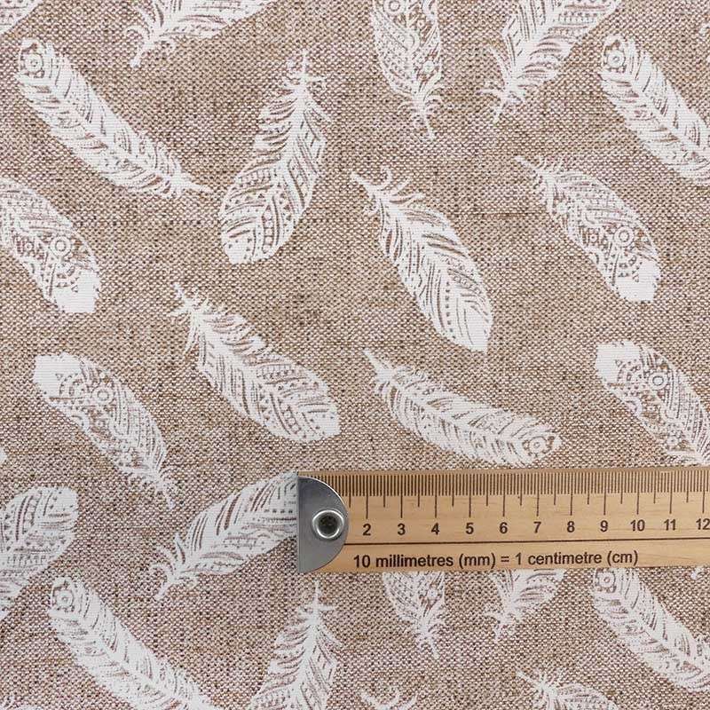 Tissu Imprimé Plume Art Plumas Fond Coloris Lin - Tissus des Ursules