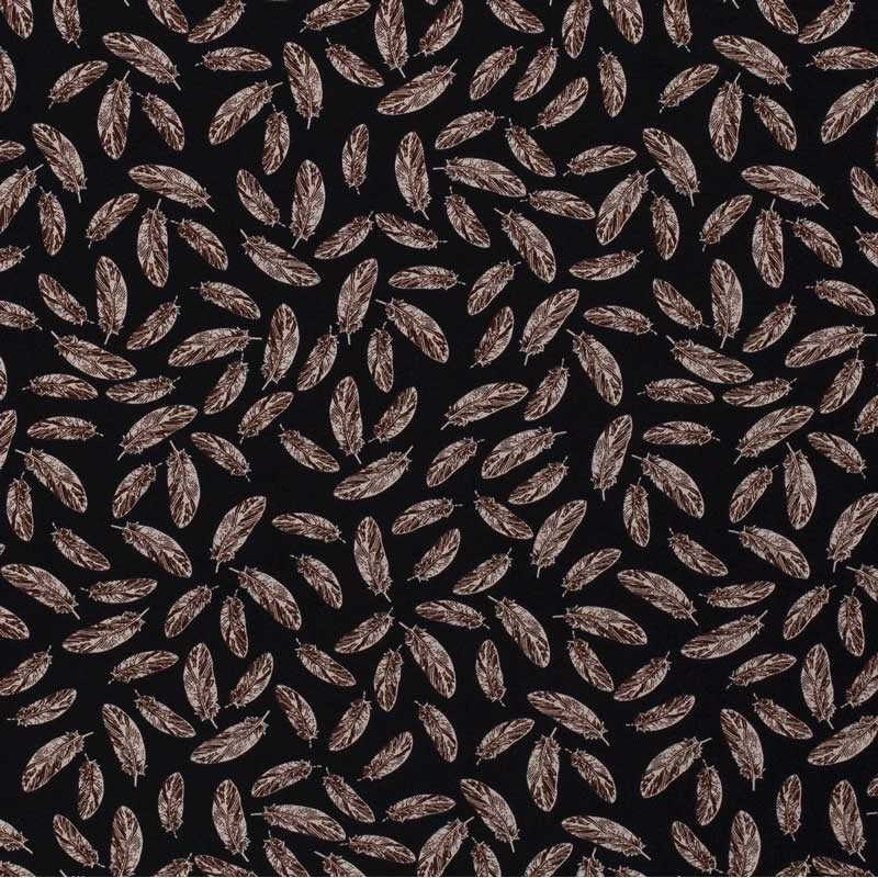 Tissu Jersey Viscose Imprimé Plume Noir - Tissus des Ursules