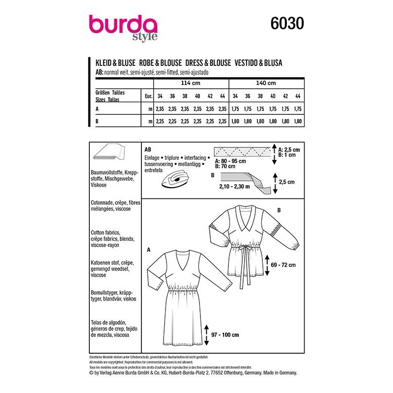 Patron Burda 6030 Robe, Blouse 34/44 - Tissus des Ursules
