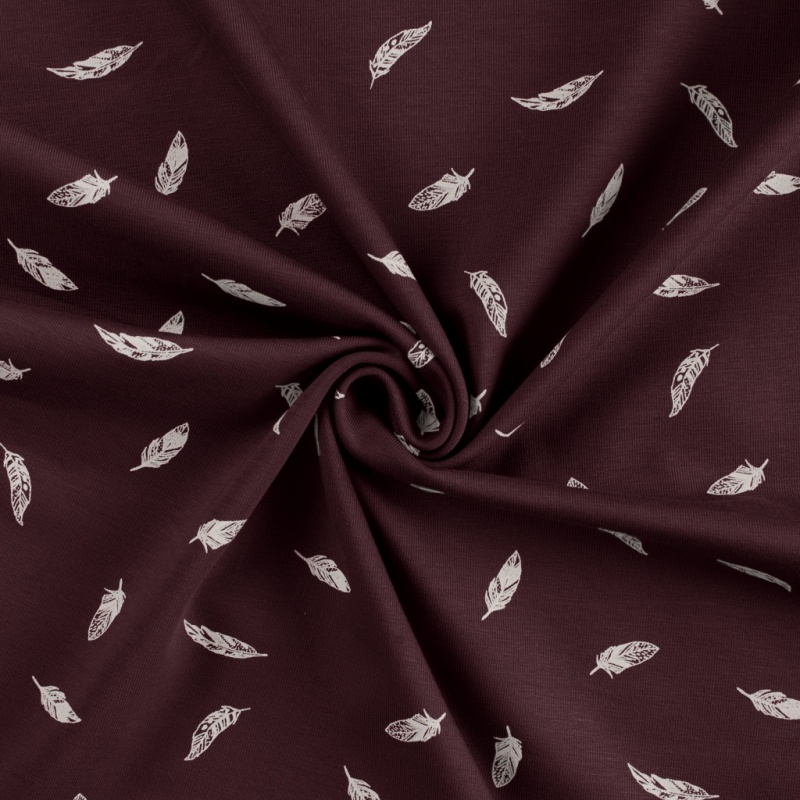 Tissu Jersey Imprimé Plume Mauve - Tissus des Ursules
