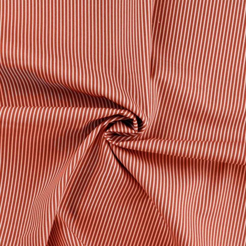 Tissu Imprimé Rayure Terracotta - Tissus des Ursules