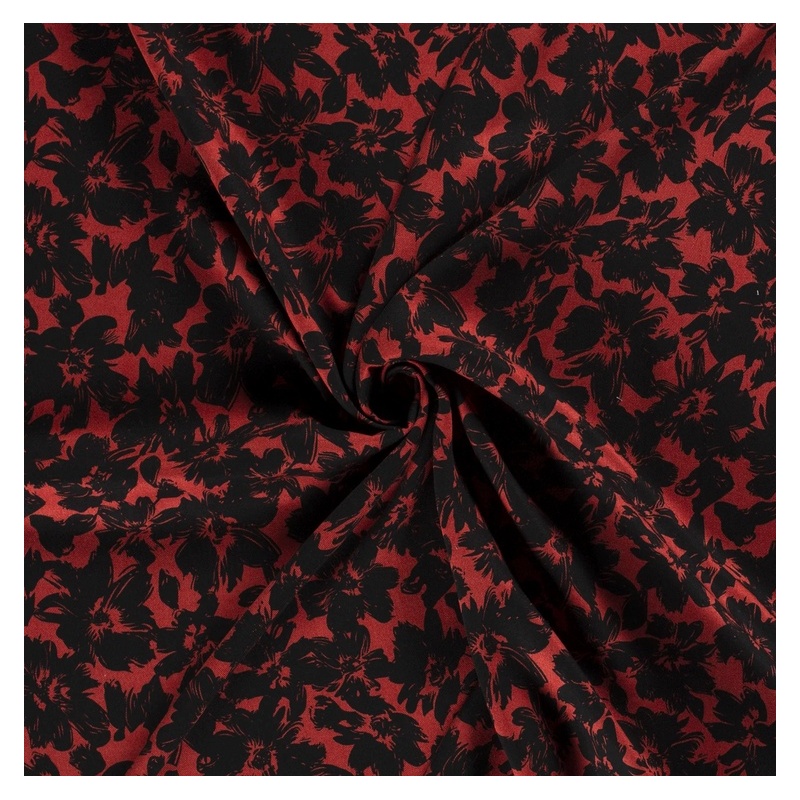 Tissu Viscose Imprime Rouge Floral - Tissus des Ursules