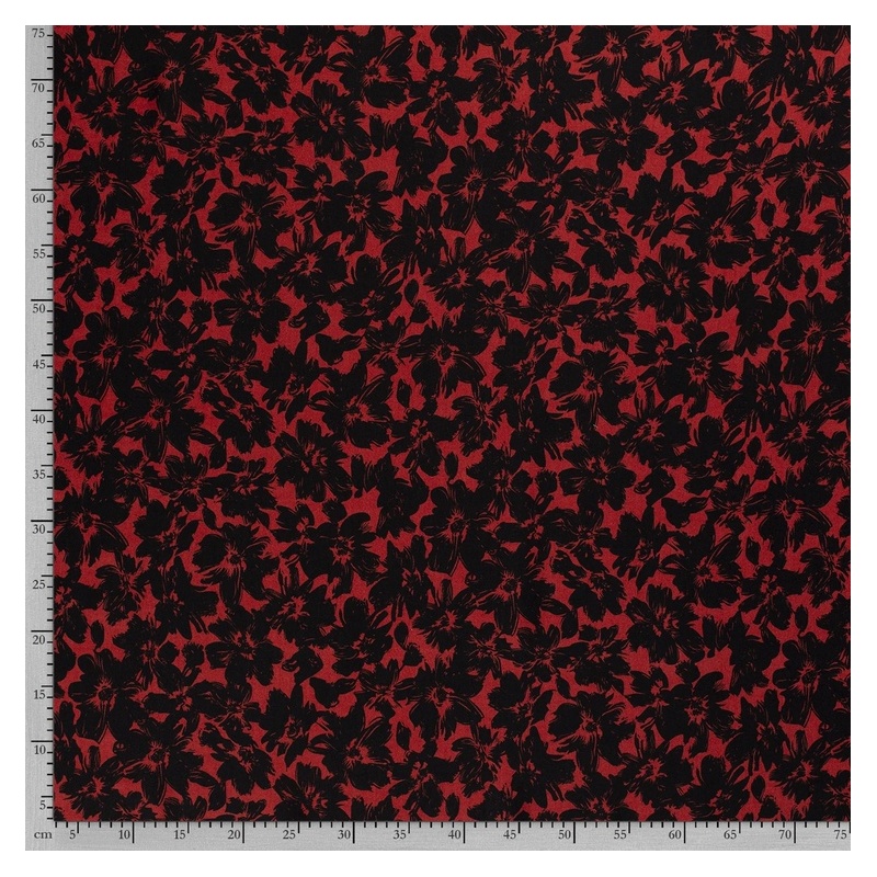 Tissu Viscose Imprime Rouge Floral - Tissus des Ursules