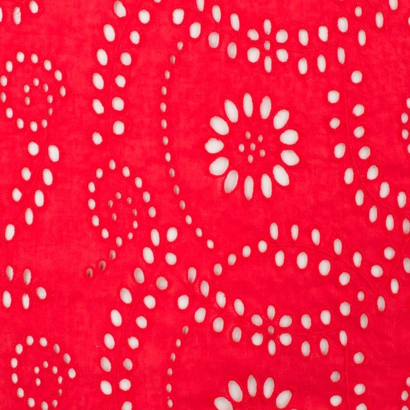 Tissu Coton Broderie Uni Rouge - Tissus des Ursules